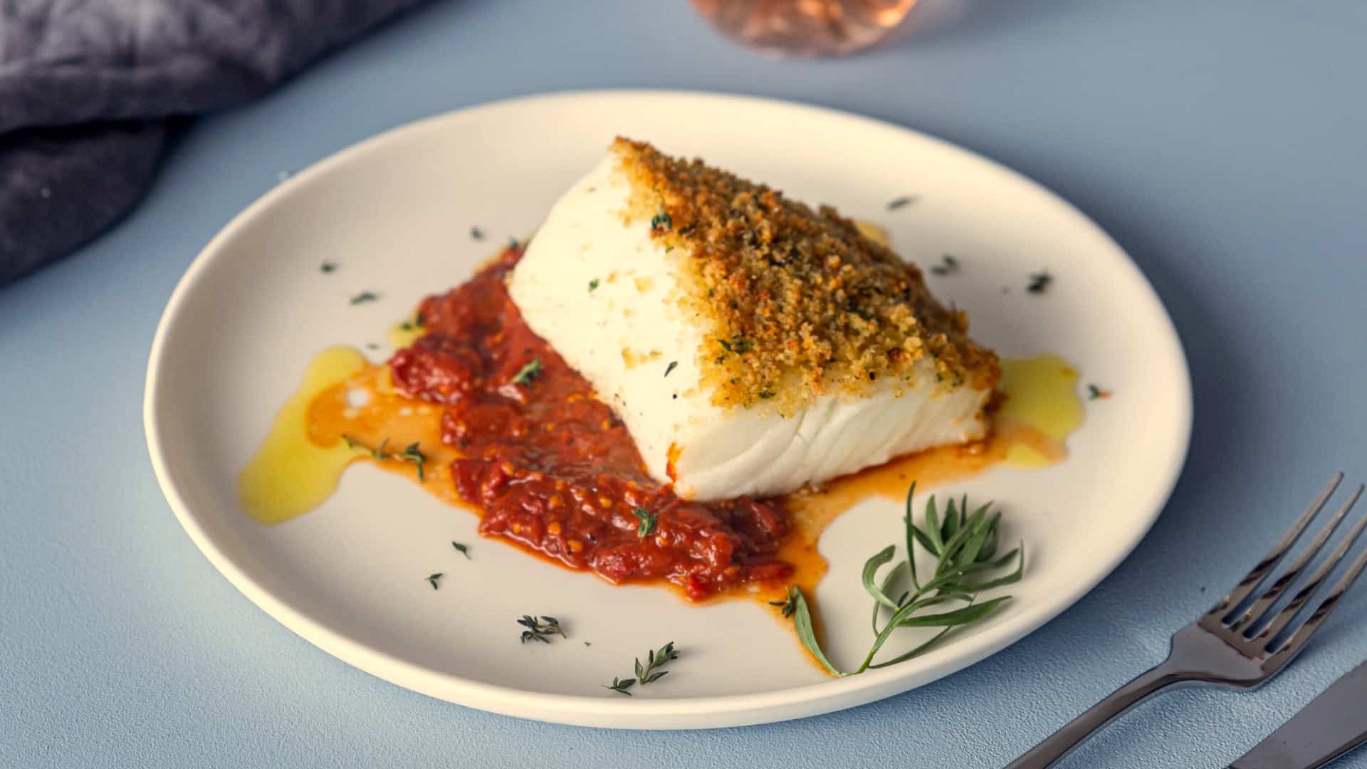 Wild herb crusted toothfish with roast tomato sauce | Marine ...