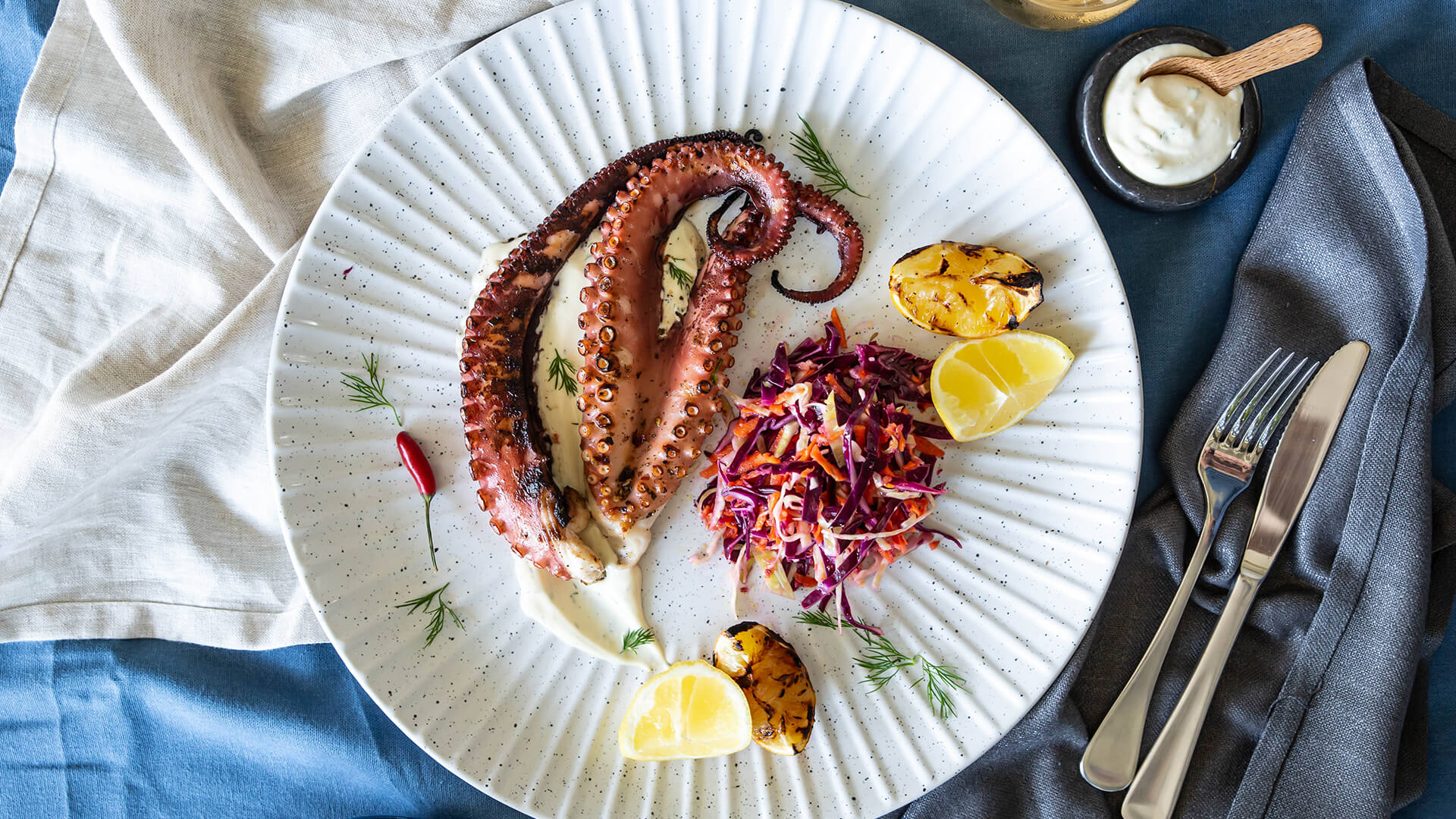 Wild chargrilled Western Australian octopus with slaw | Marine ...